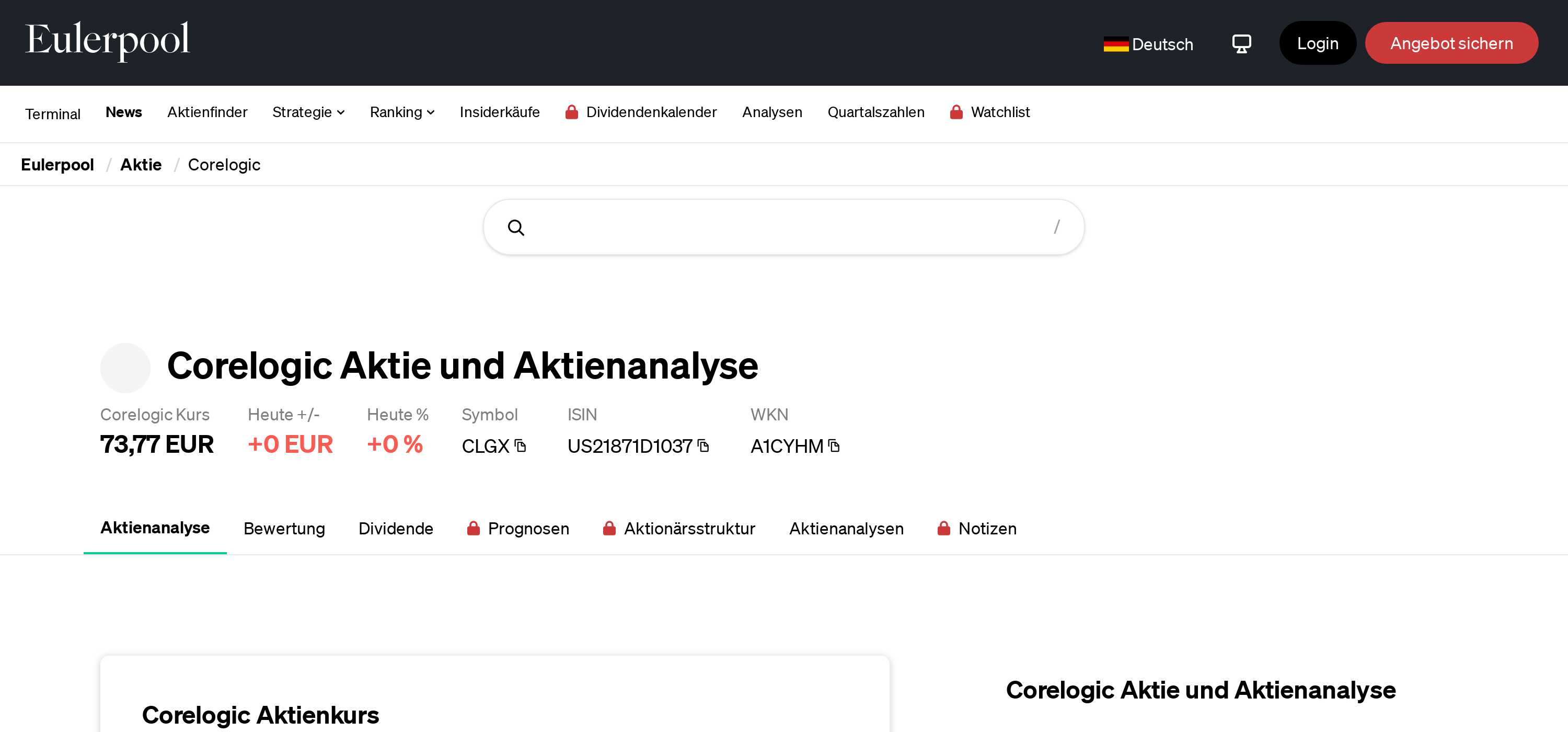 Corelogic Stock | CLGX | US21871D1037 | A1CYHM | December 2025 | Eulerpool